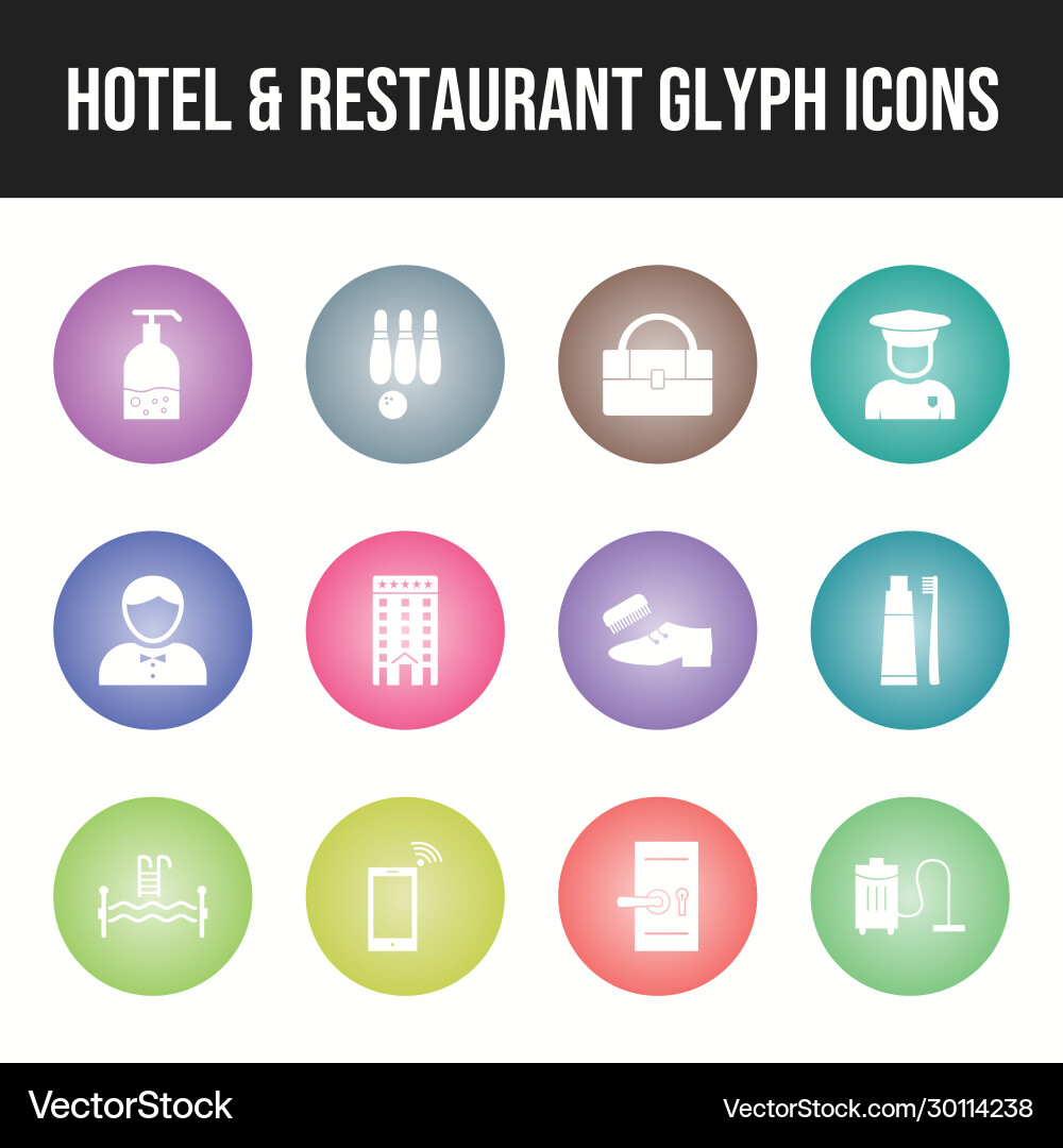 Beautiful hotel restaurant icon set Royalty Free Vector