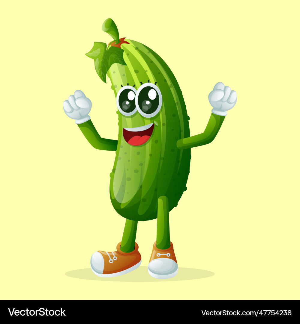 Cute cucumber character making a victory sign Vector Image