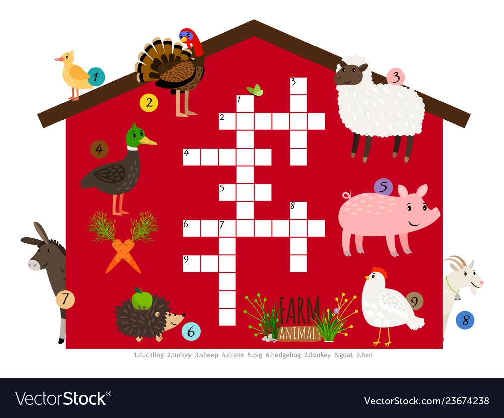 Farm animals kids crossword template Royalty Free Vector