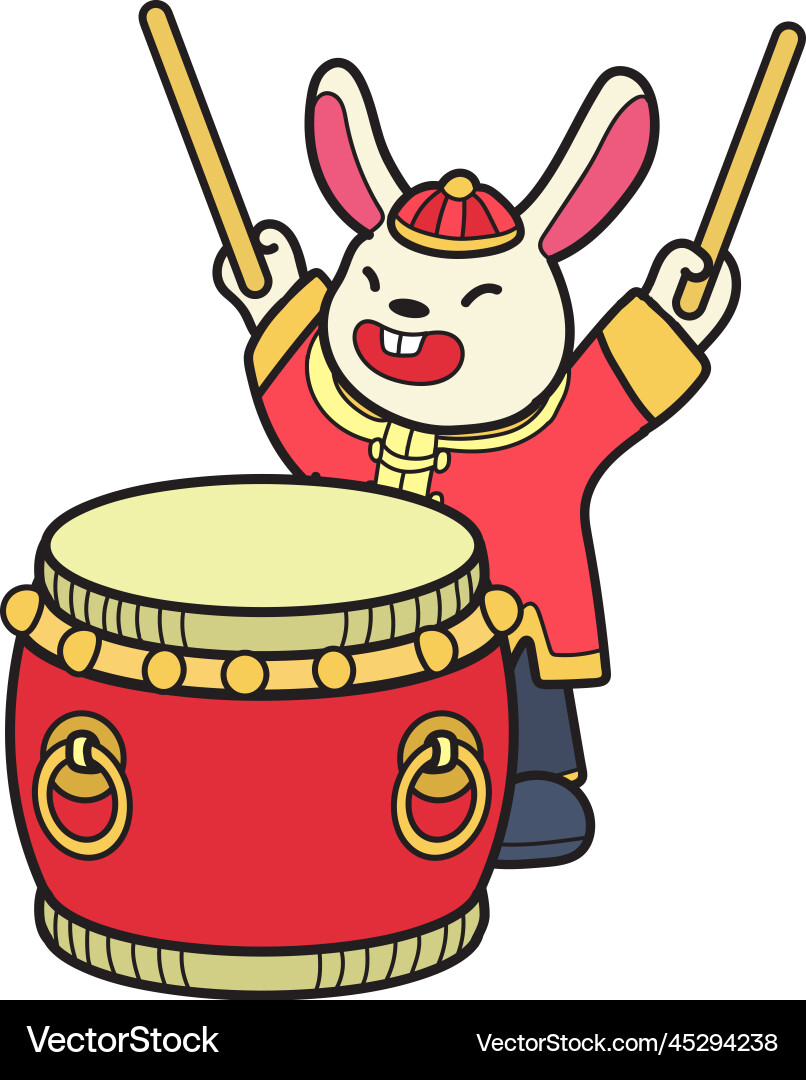 Hand drawn chinese rabbit with drum Royalty Free Vector