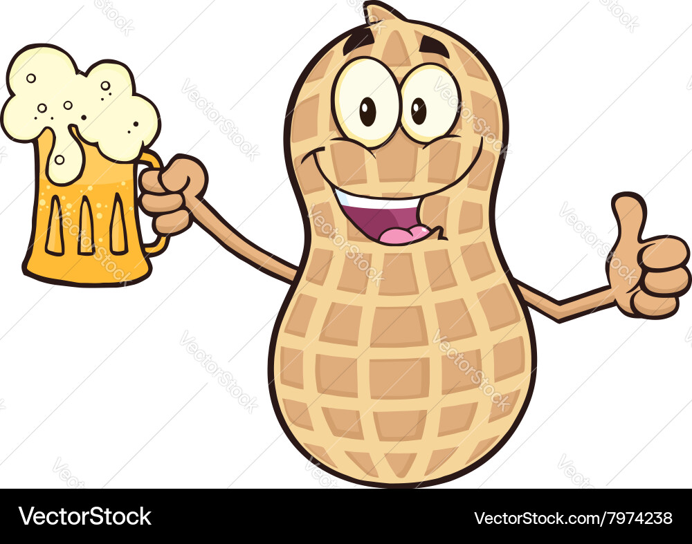Happy peanut cartoon with beer Royalty Free Vector Image