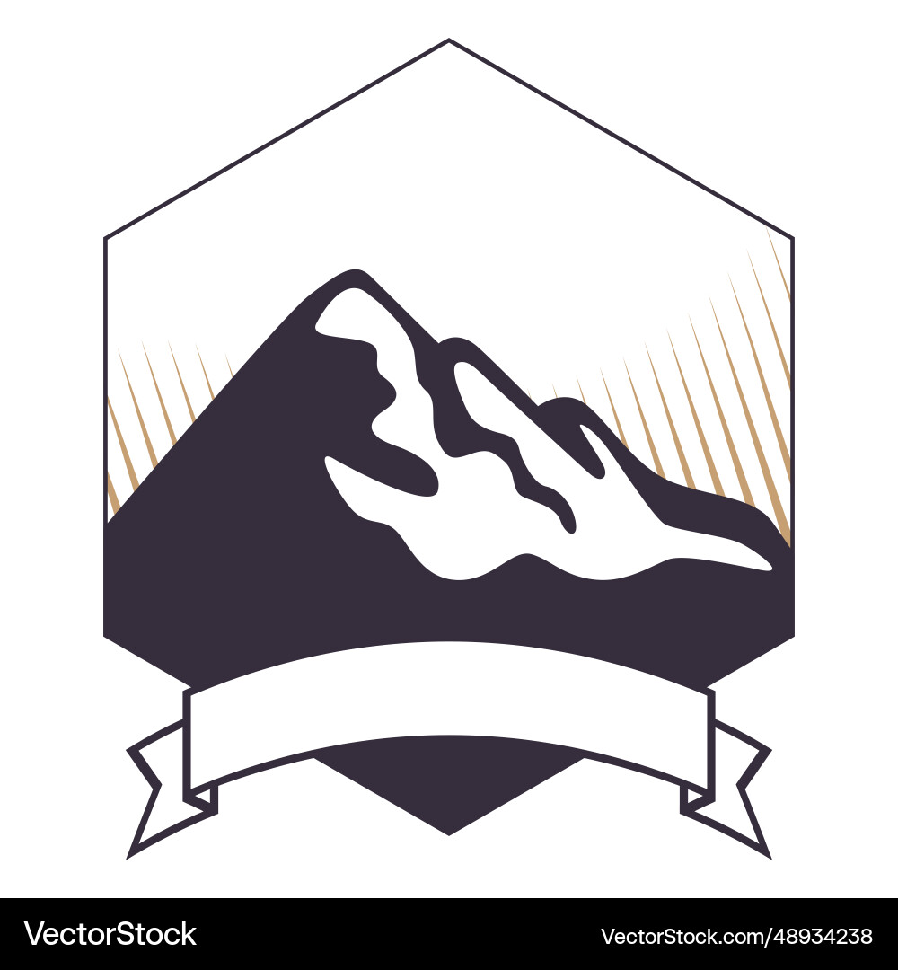 Mountain label badge with ribbon Royalty Free Vector Image