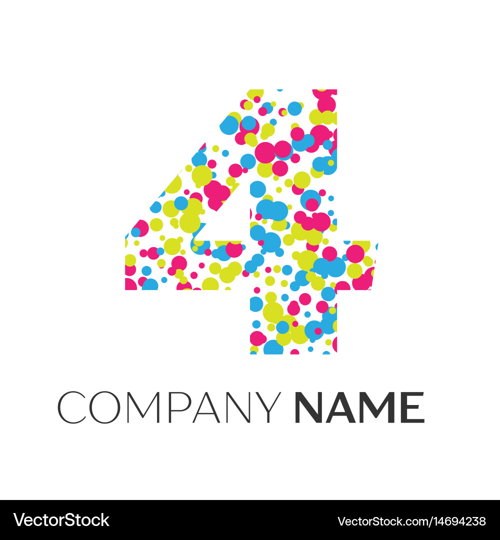 Number four logo with blue yellow red particles Vector Image