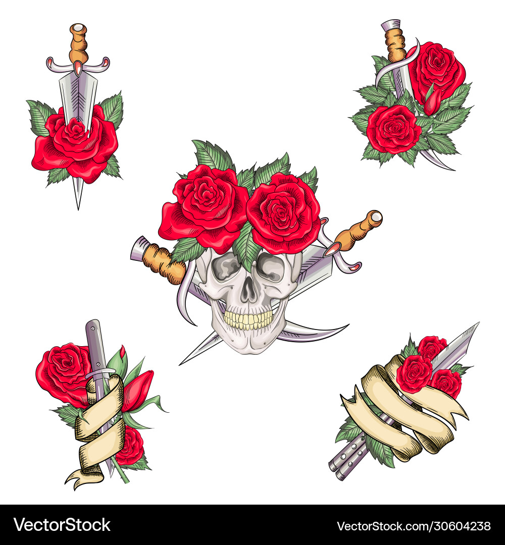 Set retro tattoos in old school style Royalty Free Vector