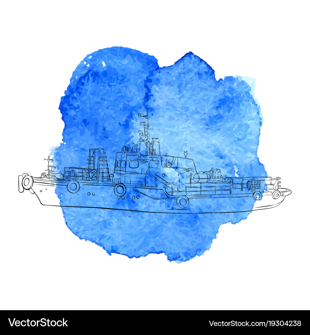 Ship at blue watercolor background Royalty Free Vector Image