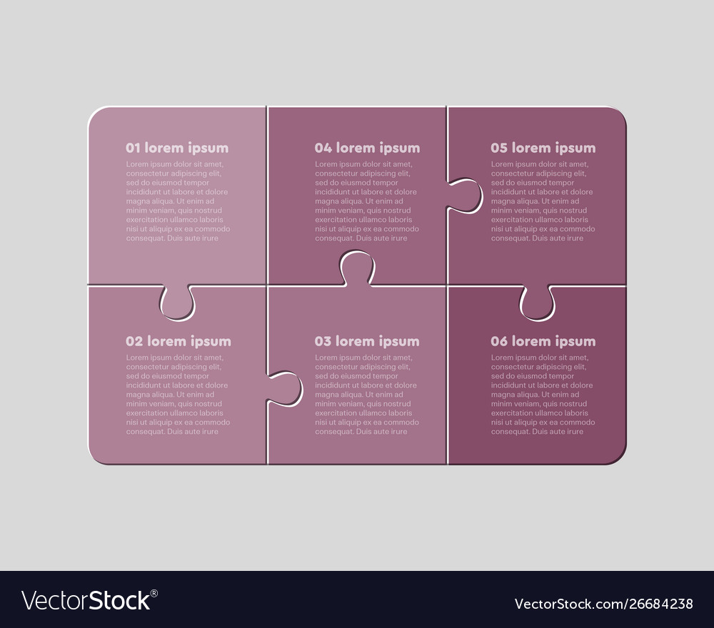 Six jigsaw puzzle template process with text space