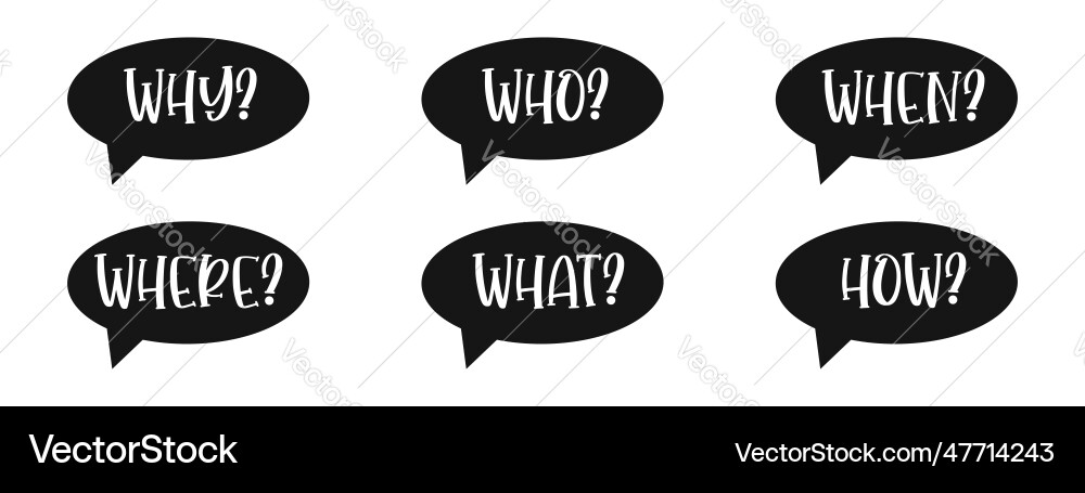 5w1h questions set why who where when what Vector Image