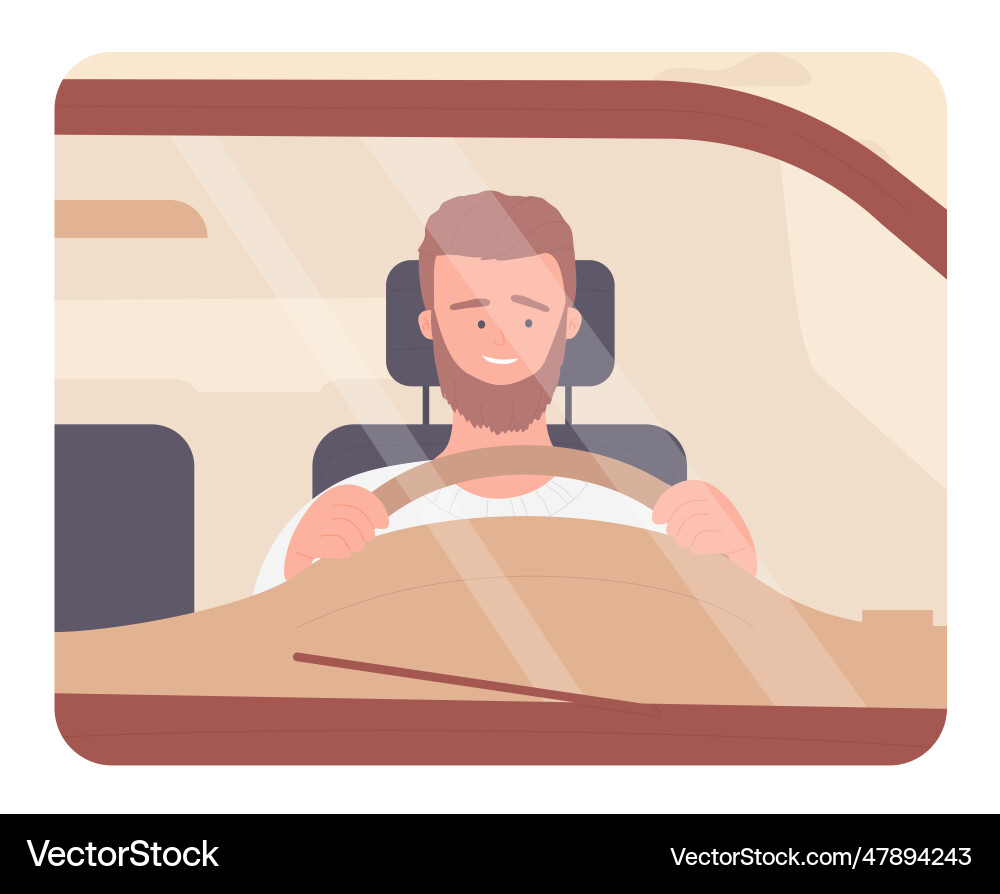 Bearded young man driving his car Royalty Free Vector Image