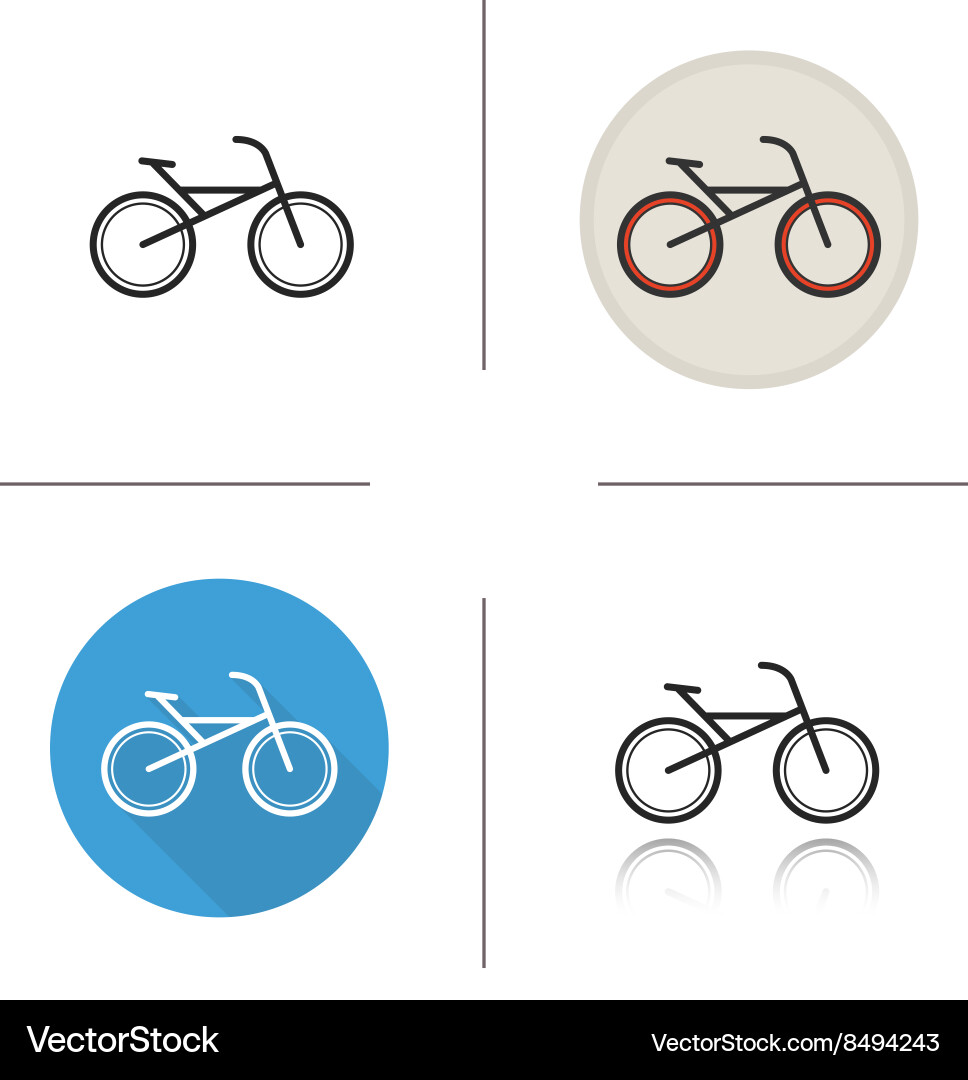 Bicycle flat design linear and color icons set Vector Image