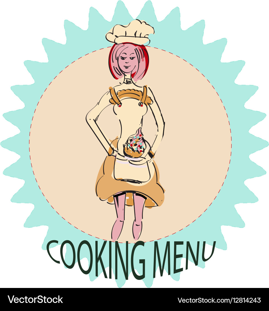Character girl logo cooking drawing Royalty Free Vector