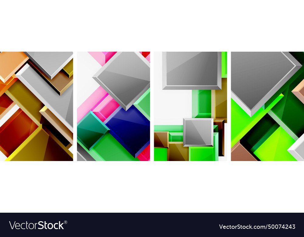 Color glass glossy square composition poster set Vector Image