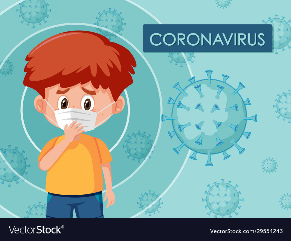 Coronavirus poster design with boy wearing mask Vector Image