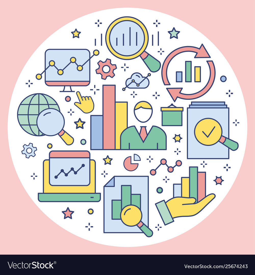Data analysis circle template flat icons Vector Image