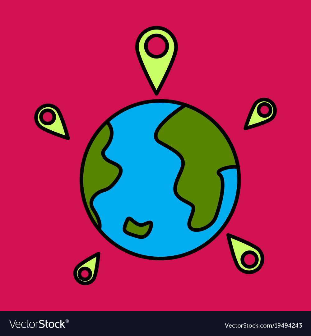 Globe earth with color pointer marks Royalty Free Vector