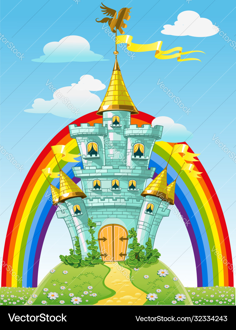Magical fairytale blue castle with flags Vector Image