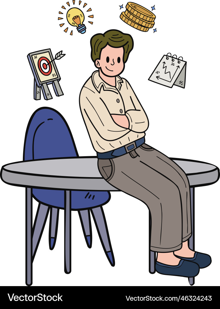 Male boss smiled confidently in doodle style Vector Image