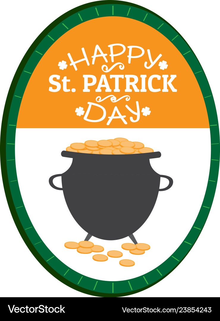 Patrick day label with a golden coin pot Vector Image
