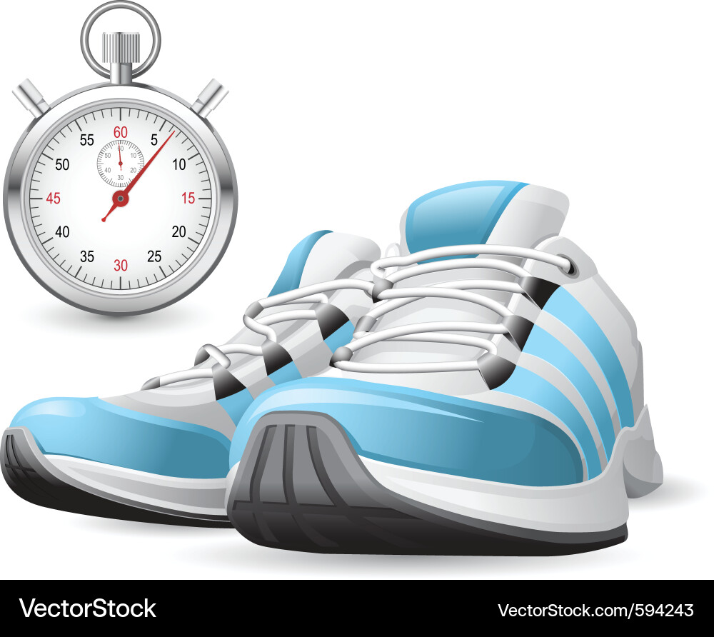 Running shoes and stopwatch Royalty Free Vector Image