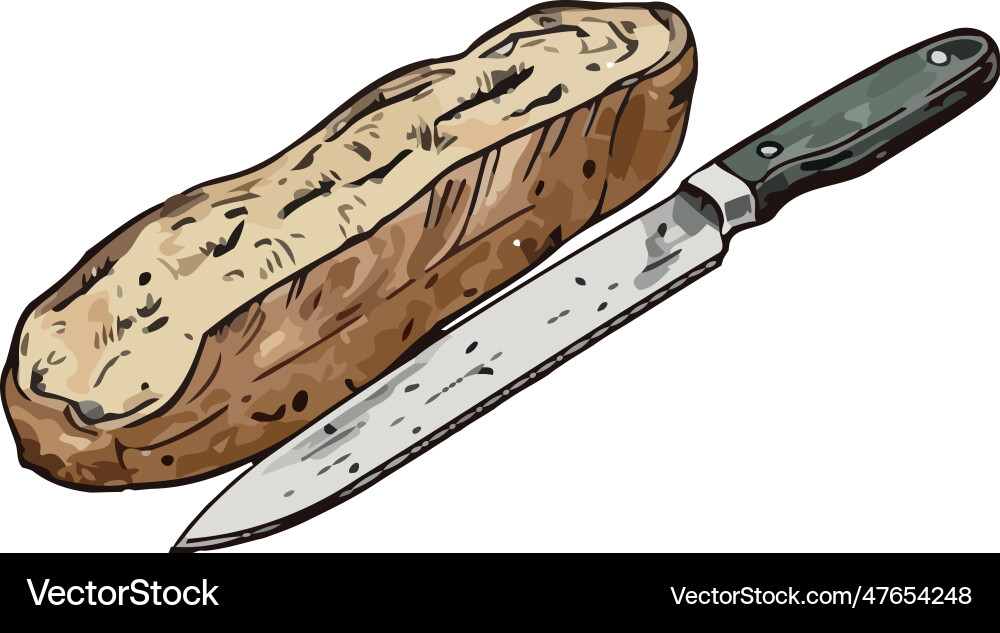 Freshly baked bread sliced and knife Royalty Free Vector
