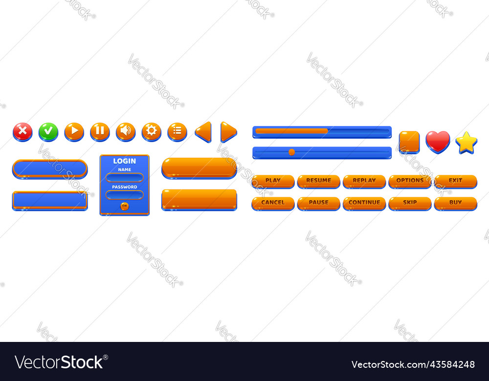 Game menu interface ui buttons glossy elements Vector Image