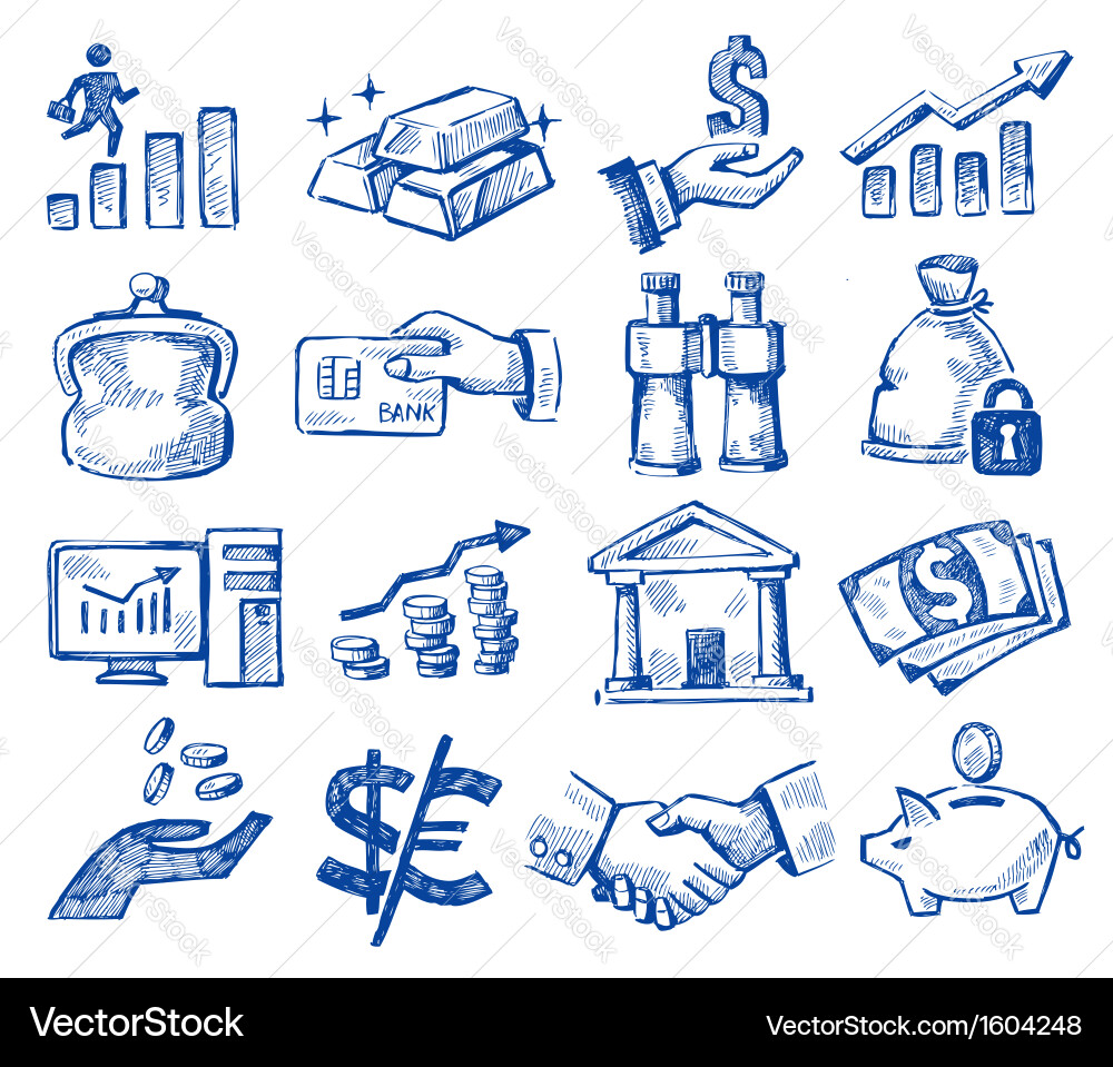 Hand drawn money and business Royalty Free Vector Image