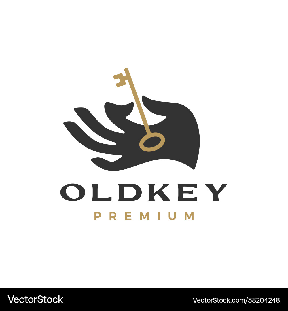 Hand hold holding old key logo icon Royalty Free Vector