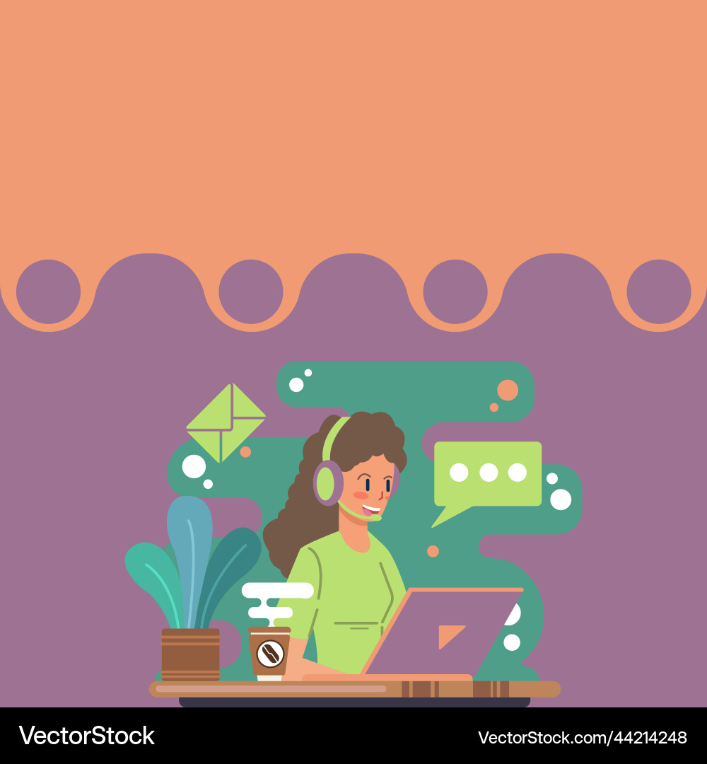 Lady call center with headphones and computer Vector Image