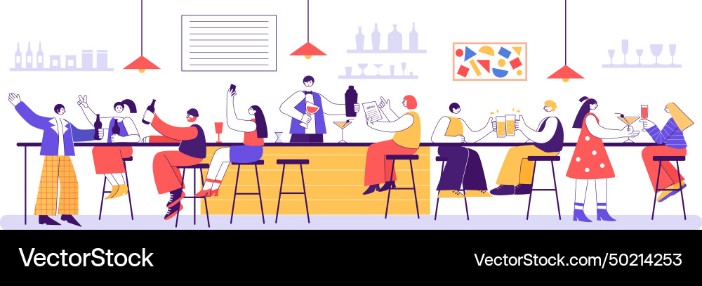 Bar party people drinking at restaurant Royalty Free Vector