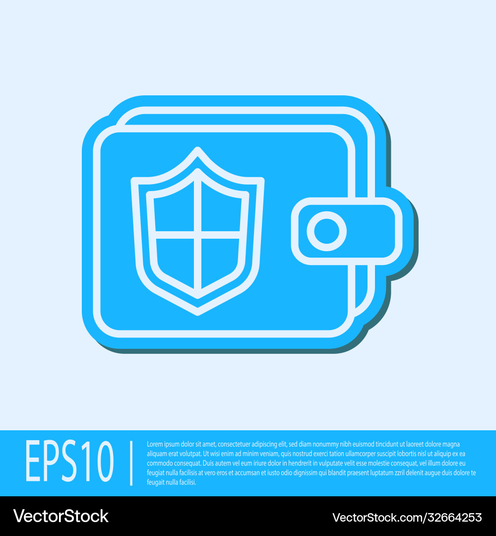 Blue line wallet and money with shield icon Vector Image