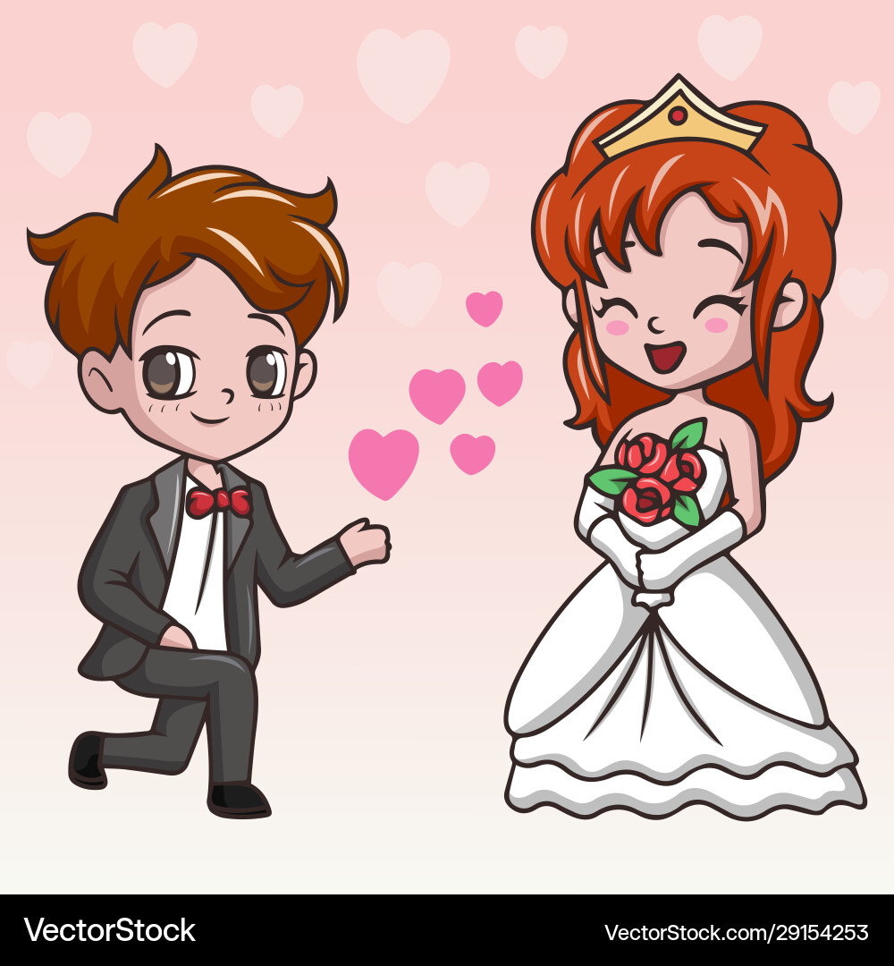 Cartoon bride and groom married Royalty Free Vector Image