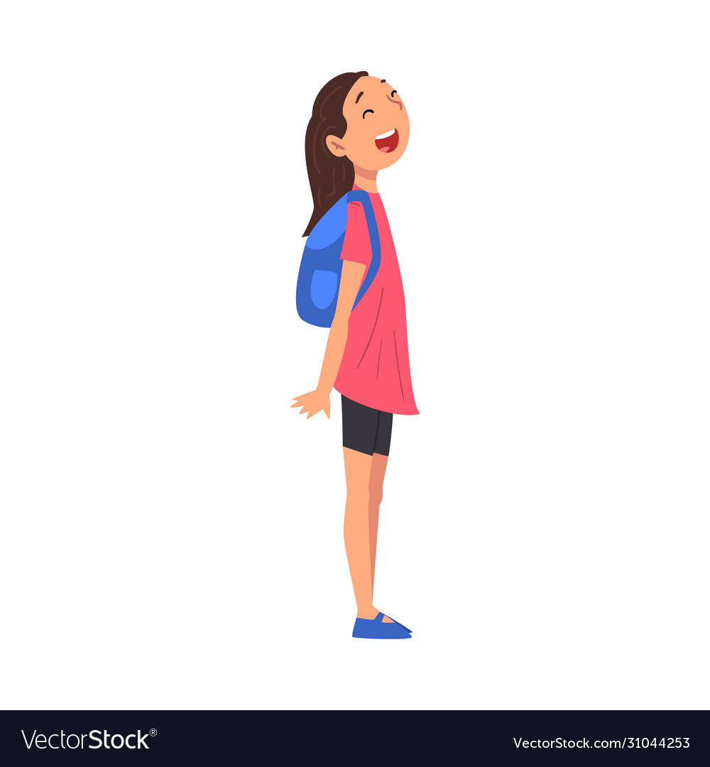 Cute smiling girl standing with backpack kid Vector Image