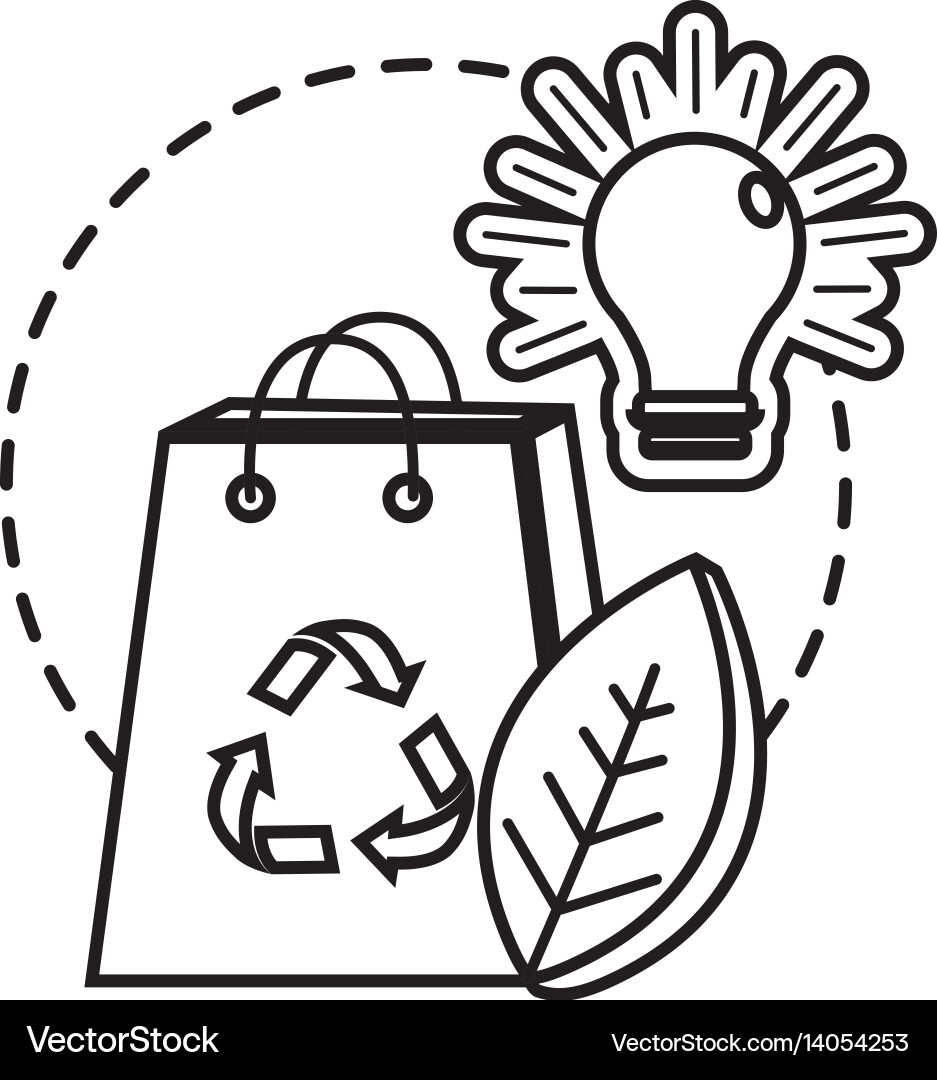 Figure bag with recycle sign bulb and leaf Vector Image