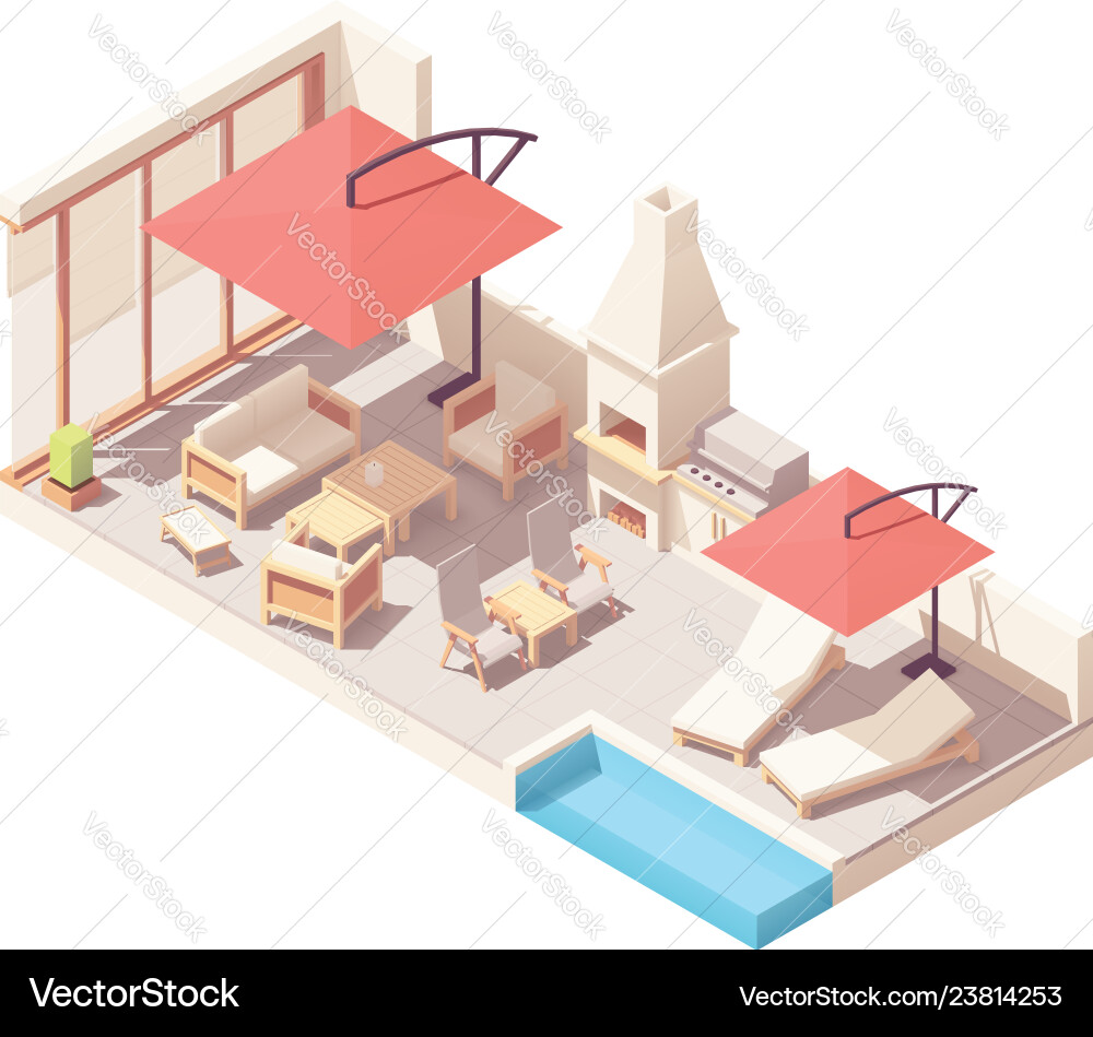 Isometric patio with barbecue and pool Royalty Free Vector