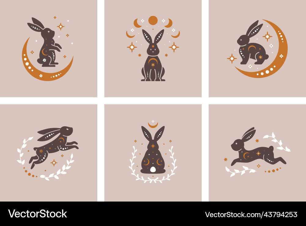 Mystery celestial black rabbits set trendy Vector Image