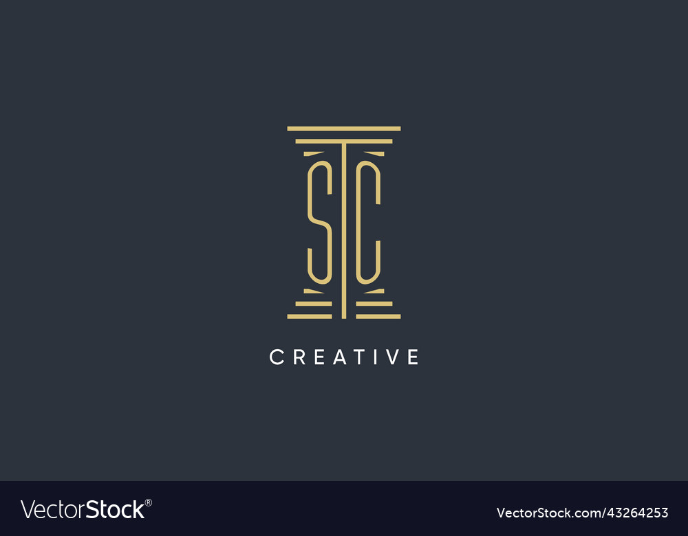 Sc initial monogram with pillar shape logo design Vector Image