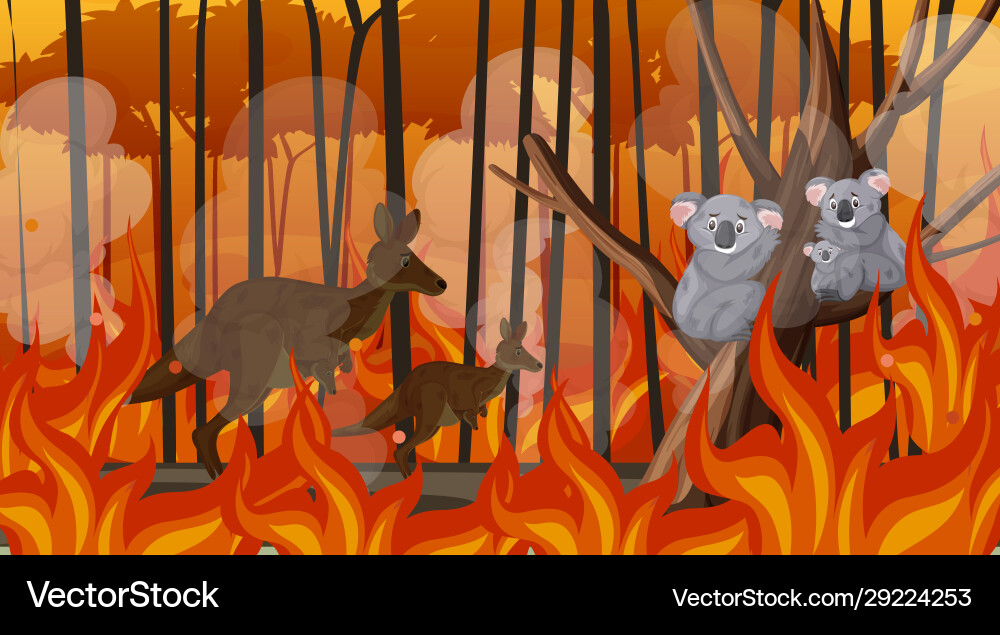 Scene with big wildfire animal trapped Royalty Free Vector