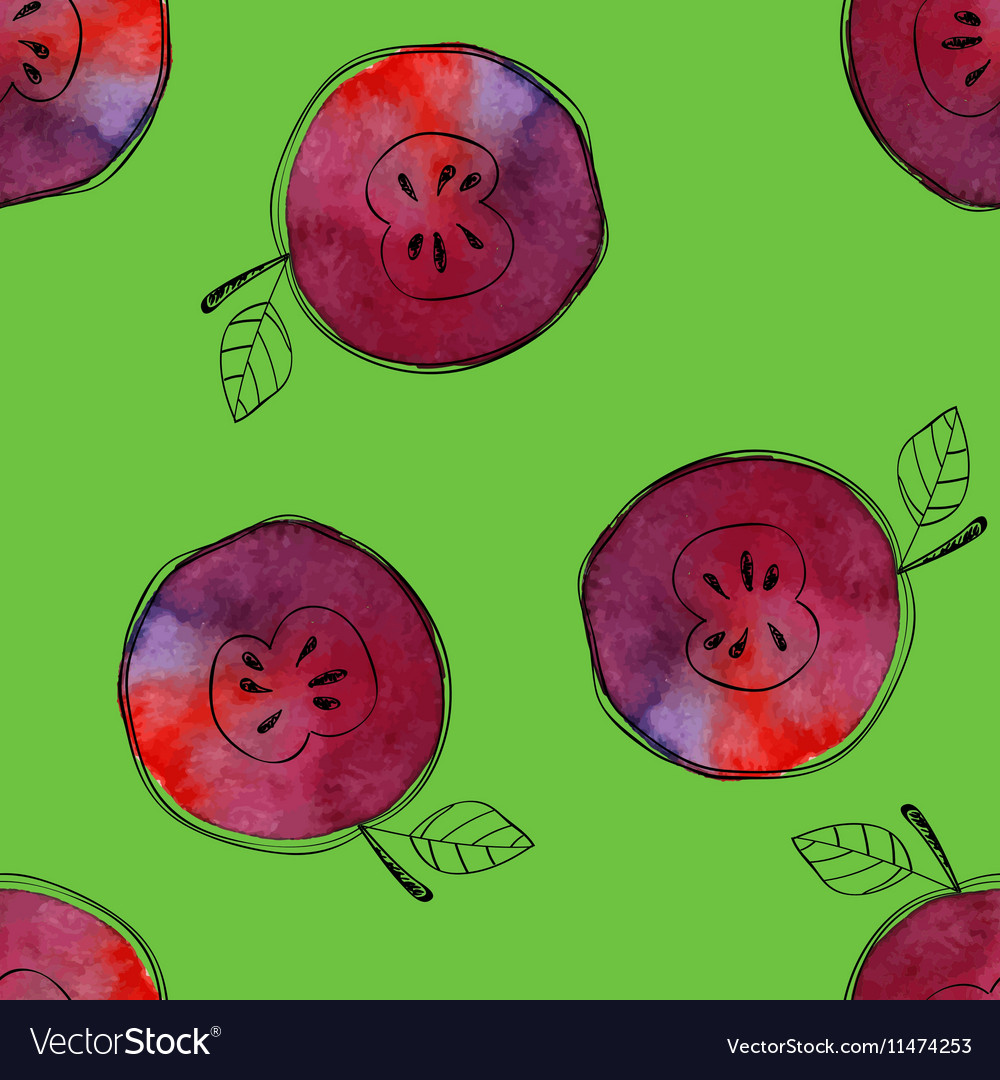 Seamless pattern watercolor red apple Royalty Free Vector