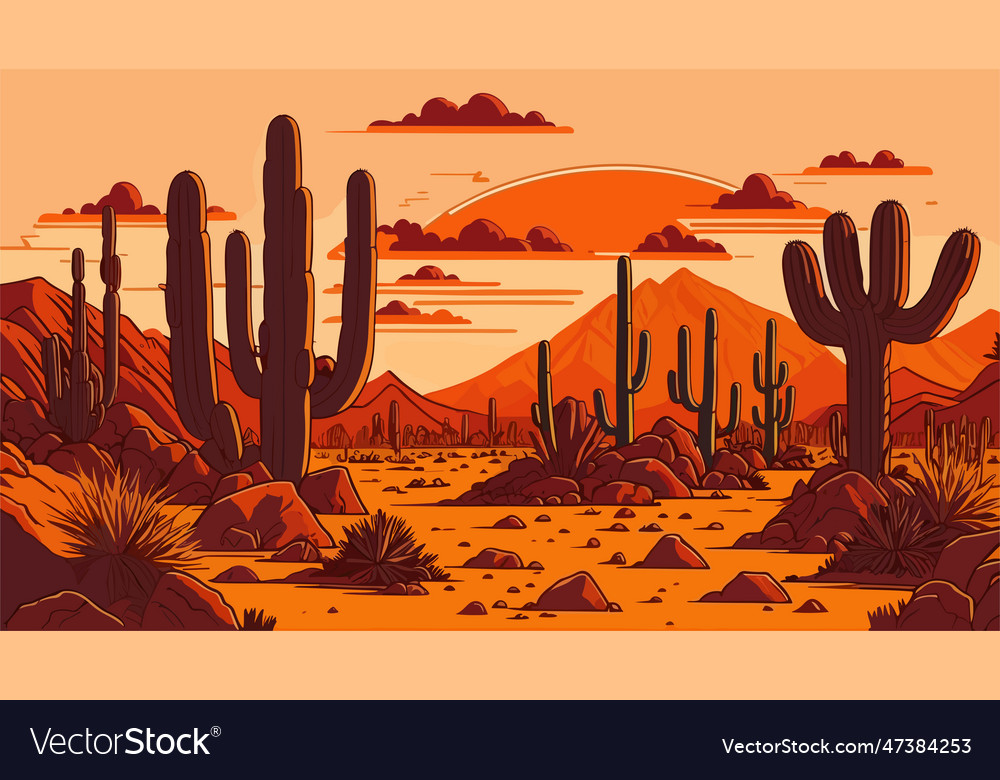 Sunset at desert landscape abstract art Royalty Free Vector