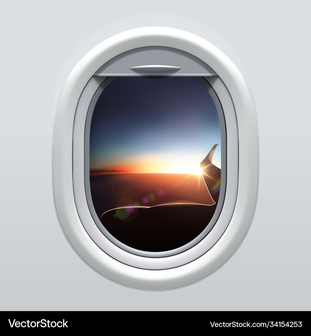 View from airplane window to sky and wing Vector Image