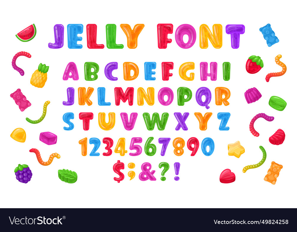 Cartoon Jelly Alphabet Sweet Gummy Abc Letters Vector Image