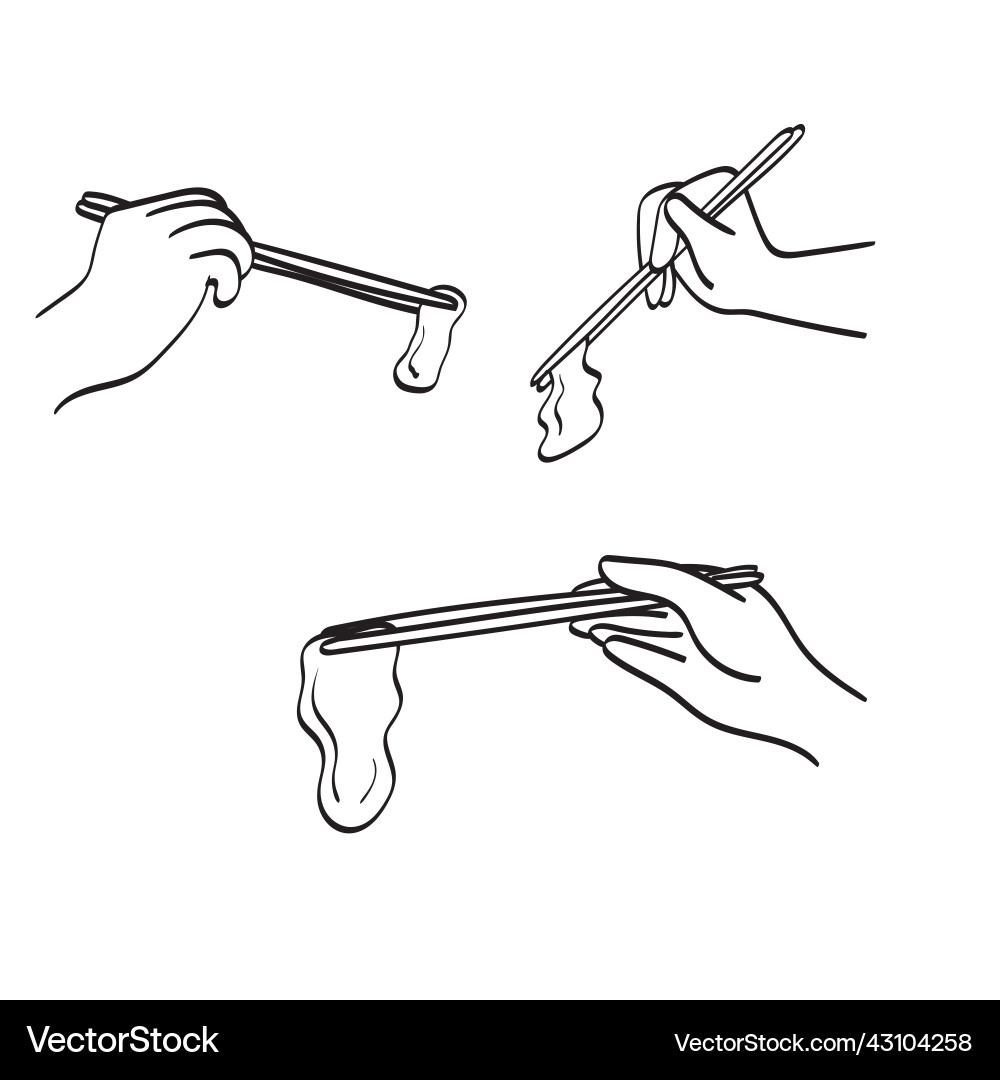 Closeup set of hand using chopsticks hand Vector Image
