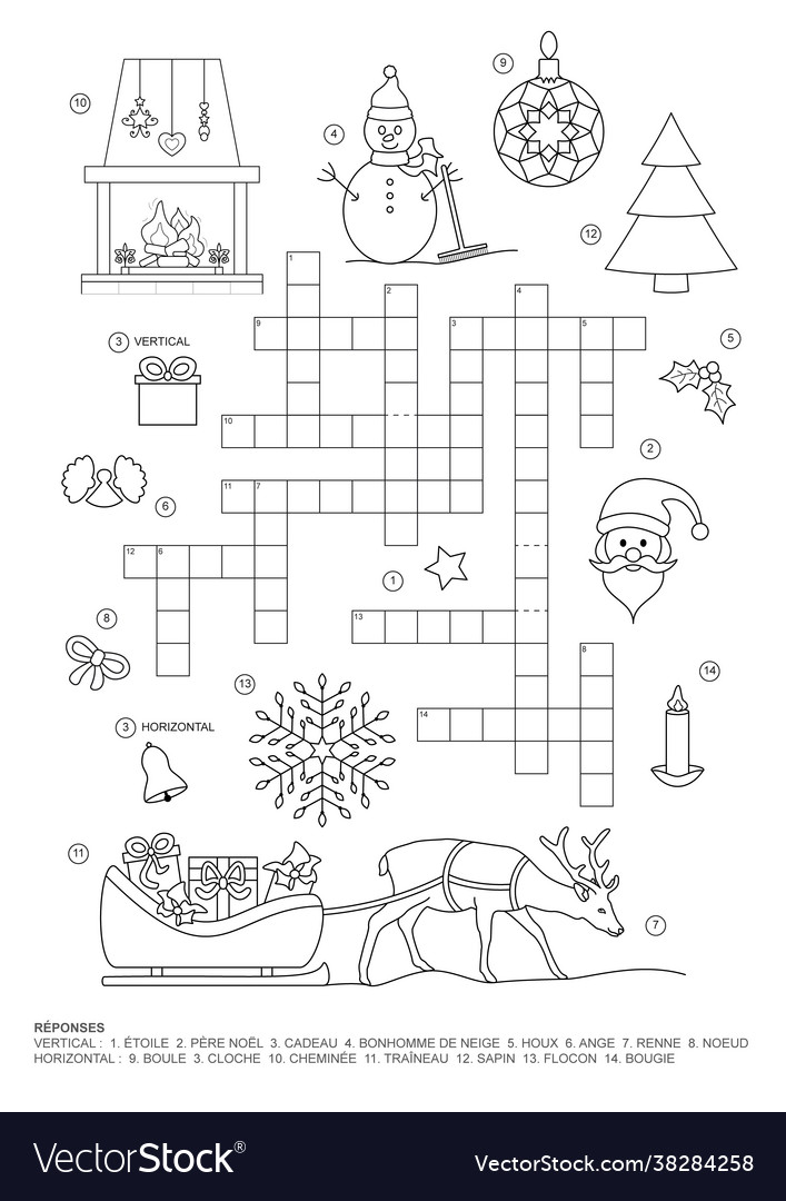 Crossword puzzle christmas theme french Royalty Free Vector
