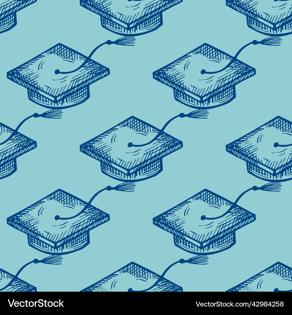 Graduate hats engraved seamless pattern vintage Vector Image