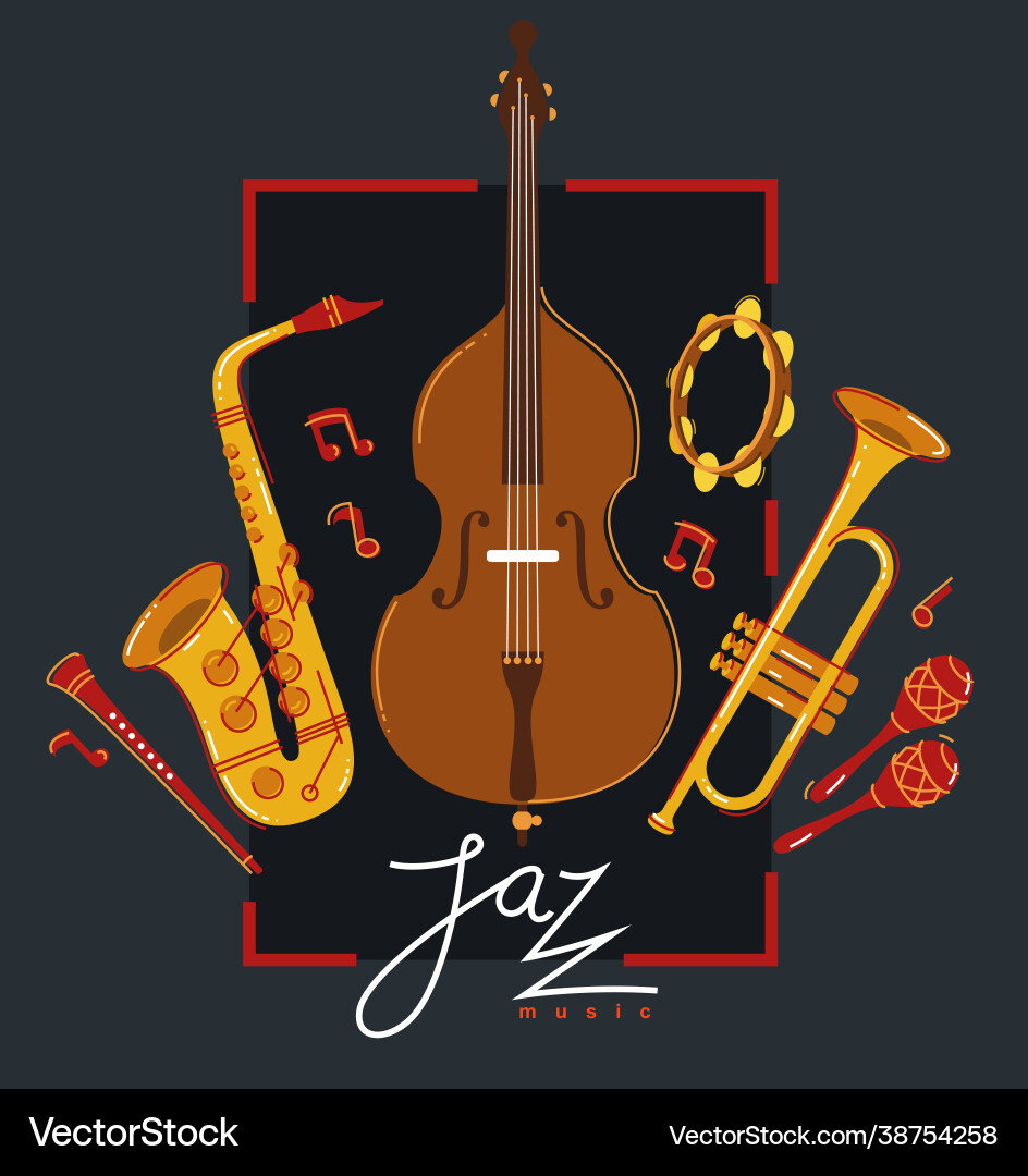 Jazz music band poster different instruments flat Vector Image