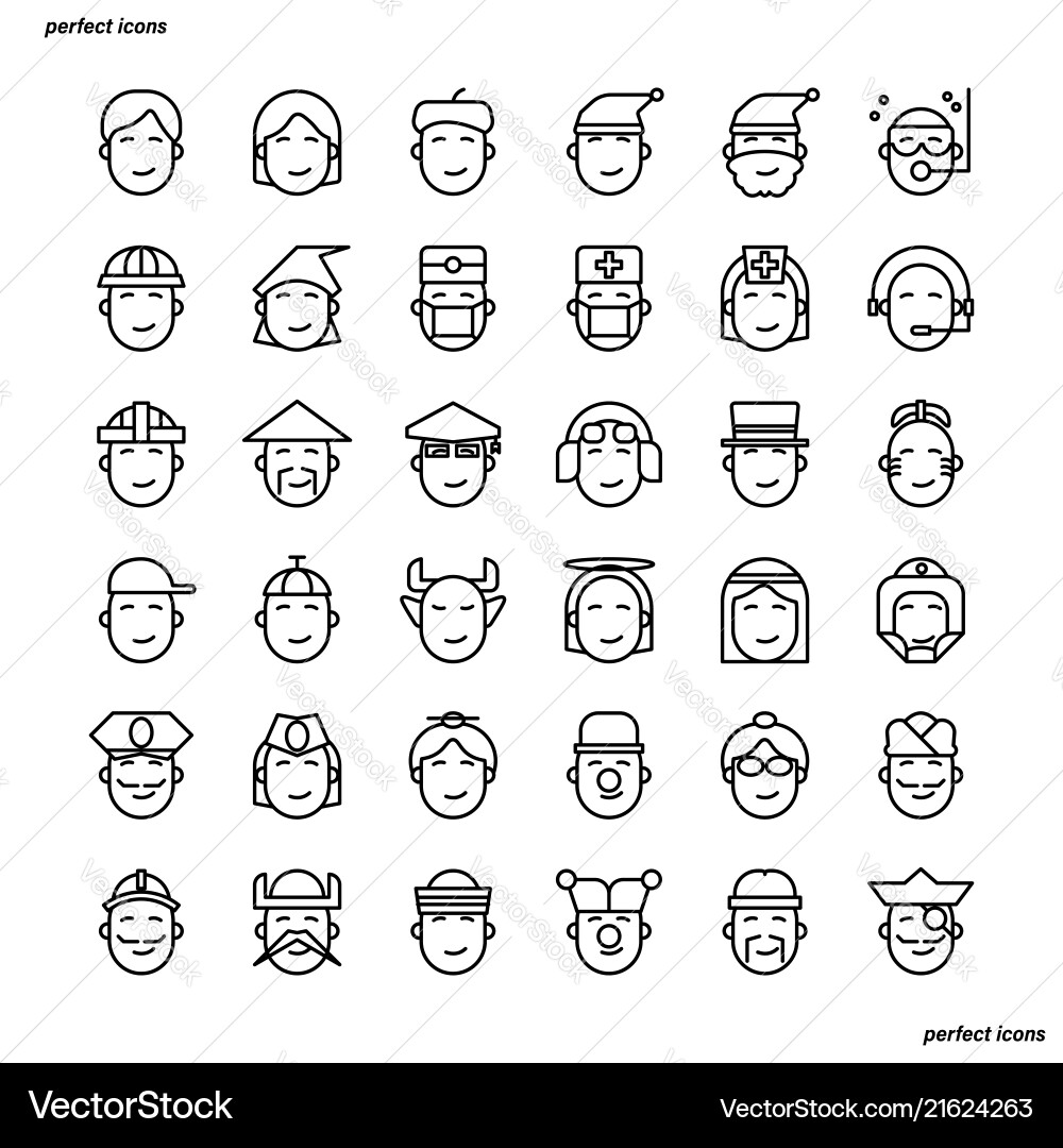 Avatar outline icons perfect pixel Royalty Free Vector Image