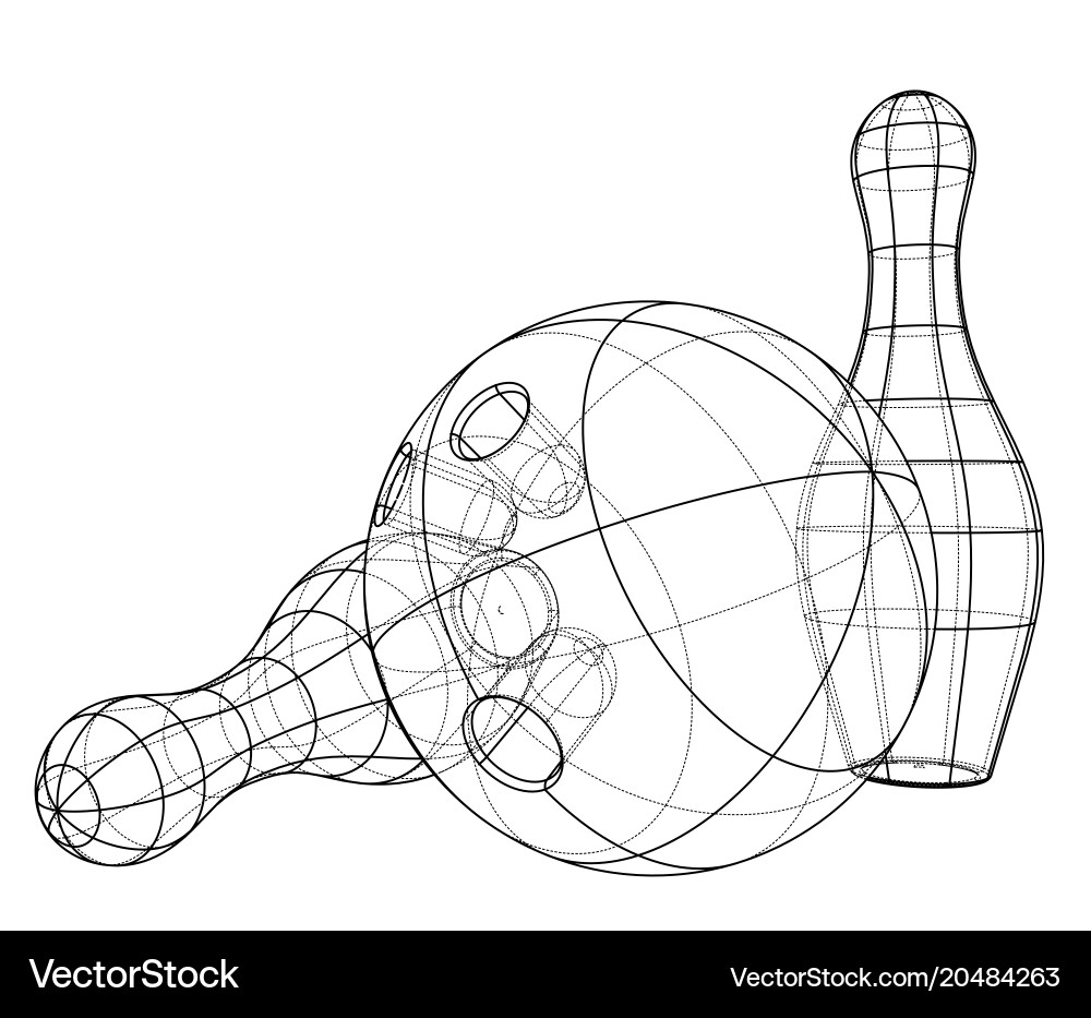 Bowling skittles and ball outline Royalty Free Vector Image