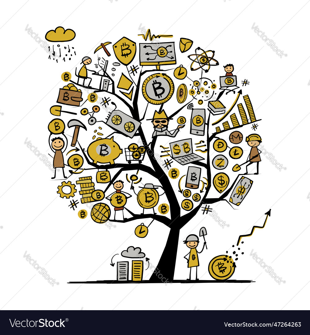 Cryptocurrency concept tree bitcoin mining Vector Image