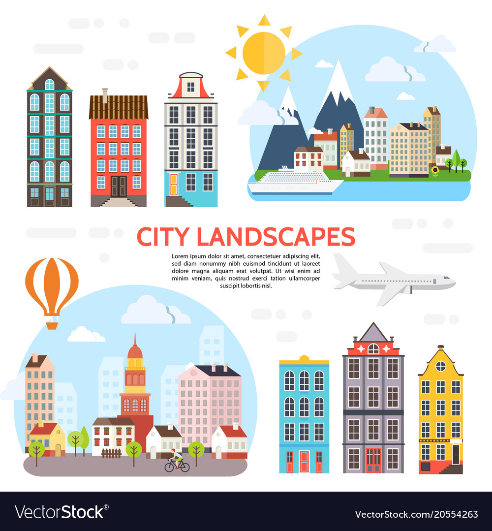 Flat city landscape elements set Royalty Free Vector Image
