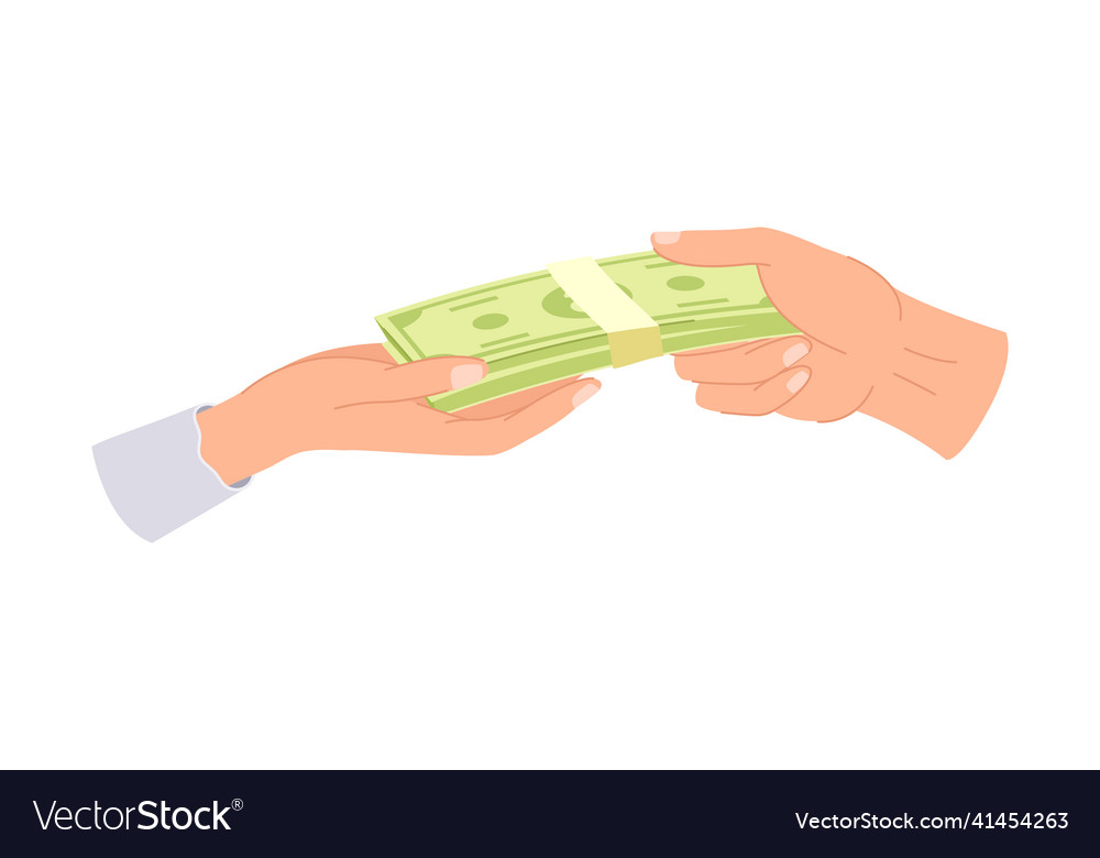Hand giving green dollar banknote or paper money Vector Image
