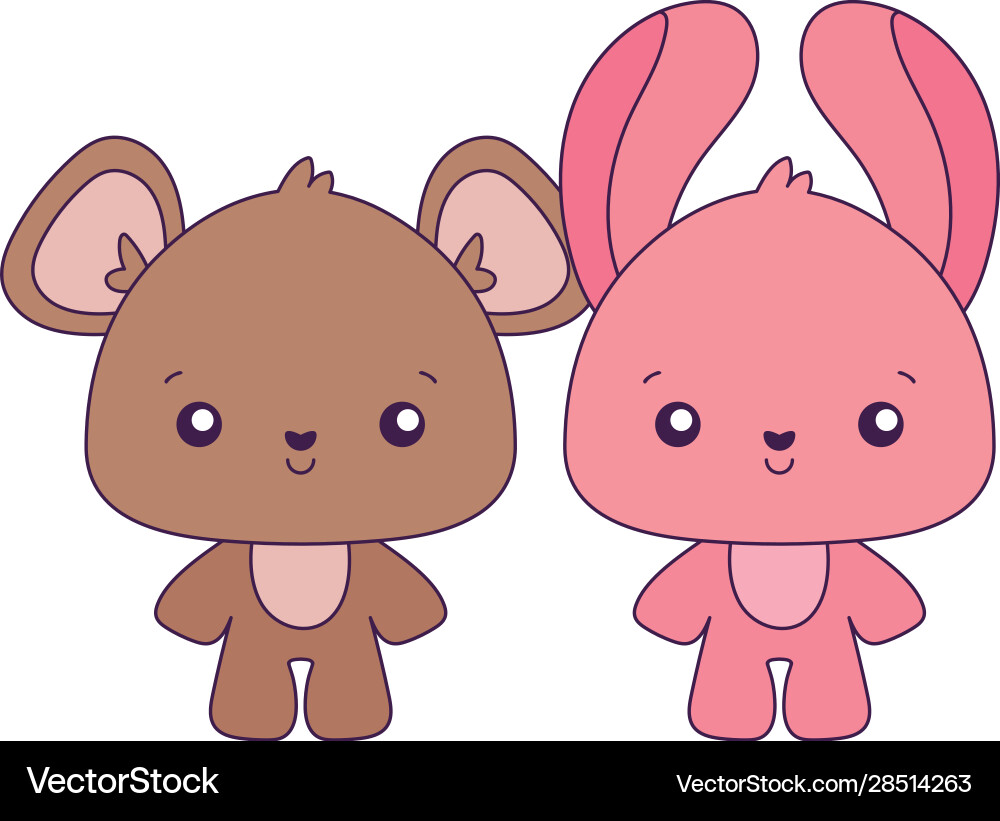 Kawaii bear and rabbit cartoons design Royalty Free Vector
